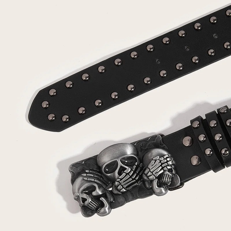 Gothic Punk Skull Belt Black Rock Style Metal Biker Studded Unisex ...