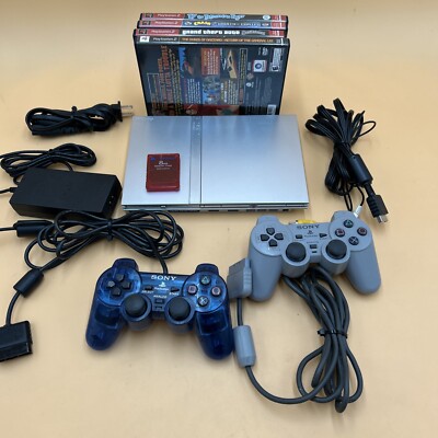 Sony PS2 PlayStation 2 Slim Silver Console Bundle SCPH-77001 with 4 ...