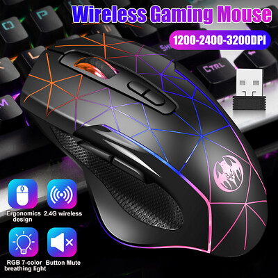 3200DPI Chargeable RGB LED Ergonomic Wireless Gaming Mouse Optical for ...
