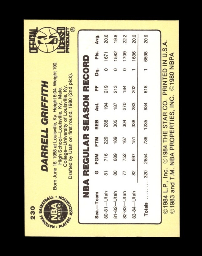 1984-85 Star Set-Break #230 Darrell Griffith EX-EXMINT *GMCARDS* | eBay