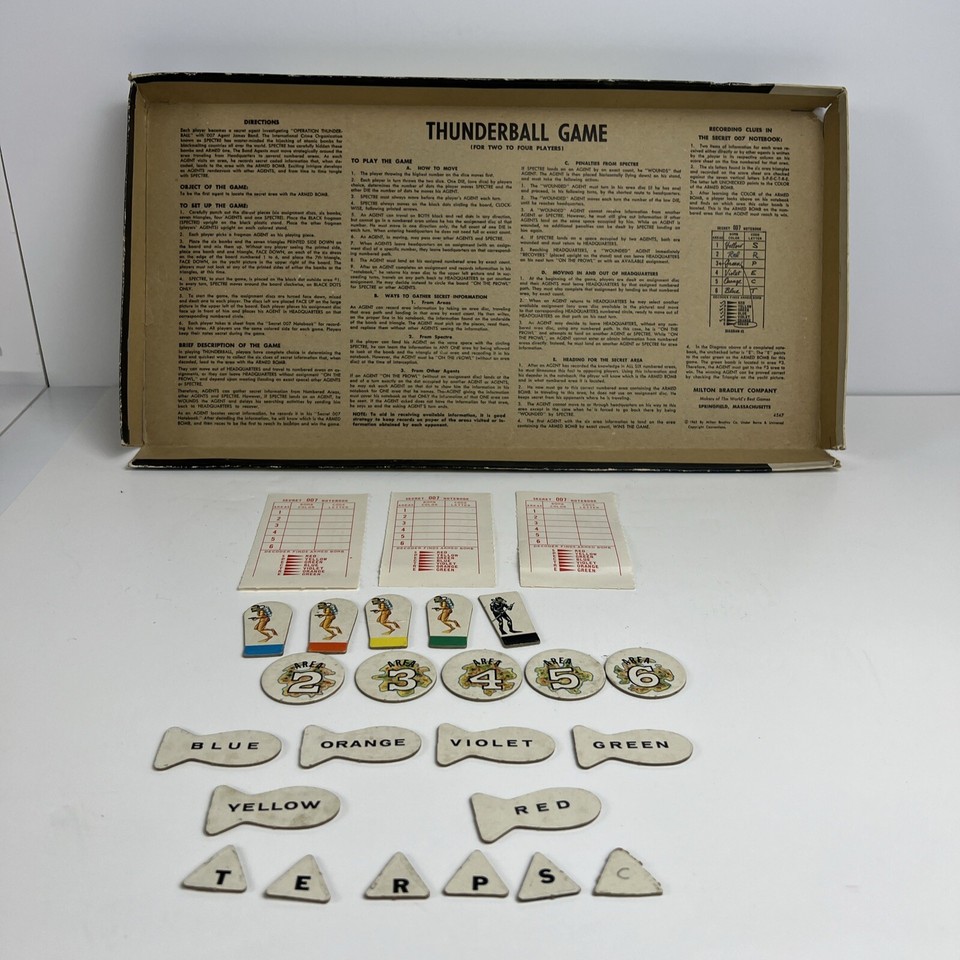 VINTAGE 1960s JAMES BOND 007 THUNDERBALL BOARD GAME Some Pieces Missing ...