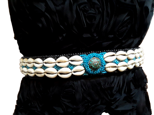 Handmade Sea Shells Sash GIPSY CINCH WAIST BELT Cowrie Turquoise Button ...