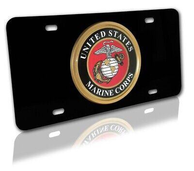 USMC U.S. Marine Corps Seal Emblem Black Metal License Plate