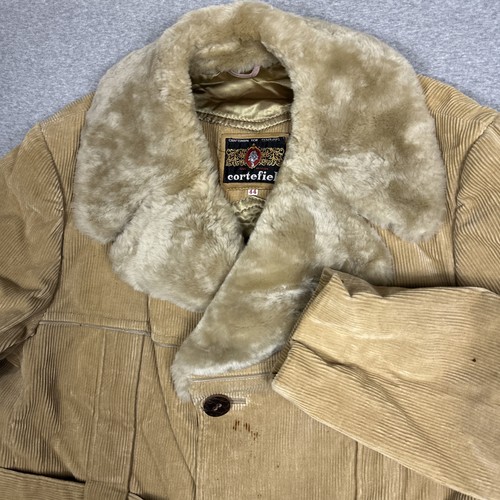 Vintage Cortefiel Jacket Men Size 44 Brown Corduroy Coat Belted Fur ...