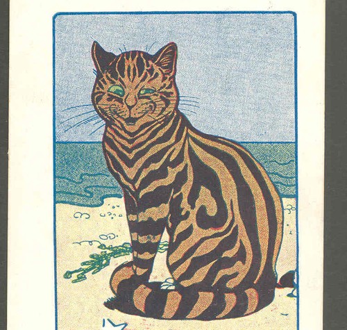RARE LOUIS WAIN.! "YOU SAUCY PUSS" WILDLY STRIPED CAT AT BEACH,SEASHORE ...