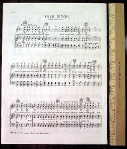 YALE UNIVERSITY Vintage Drinking Song Sheet c1938 "Bingo" - Original | eBay