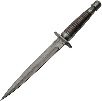 Damascus Commando Dagger Brown Wood Fixed Blade Double Edge Knife ...