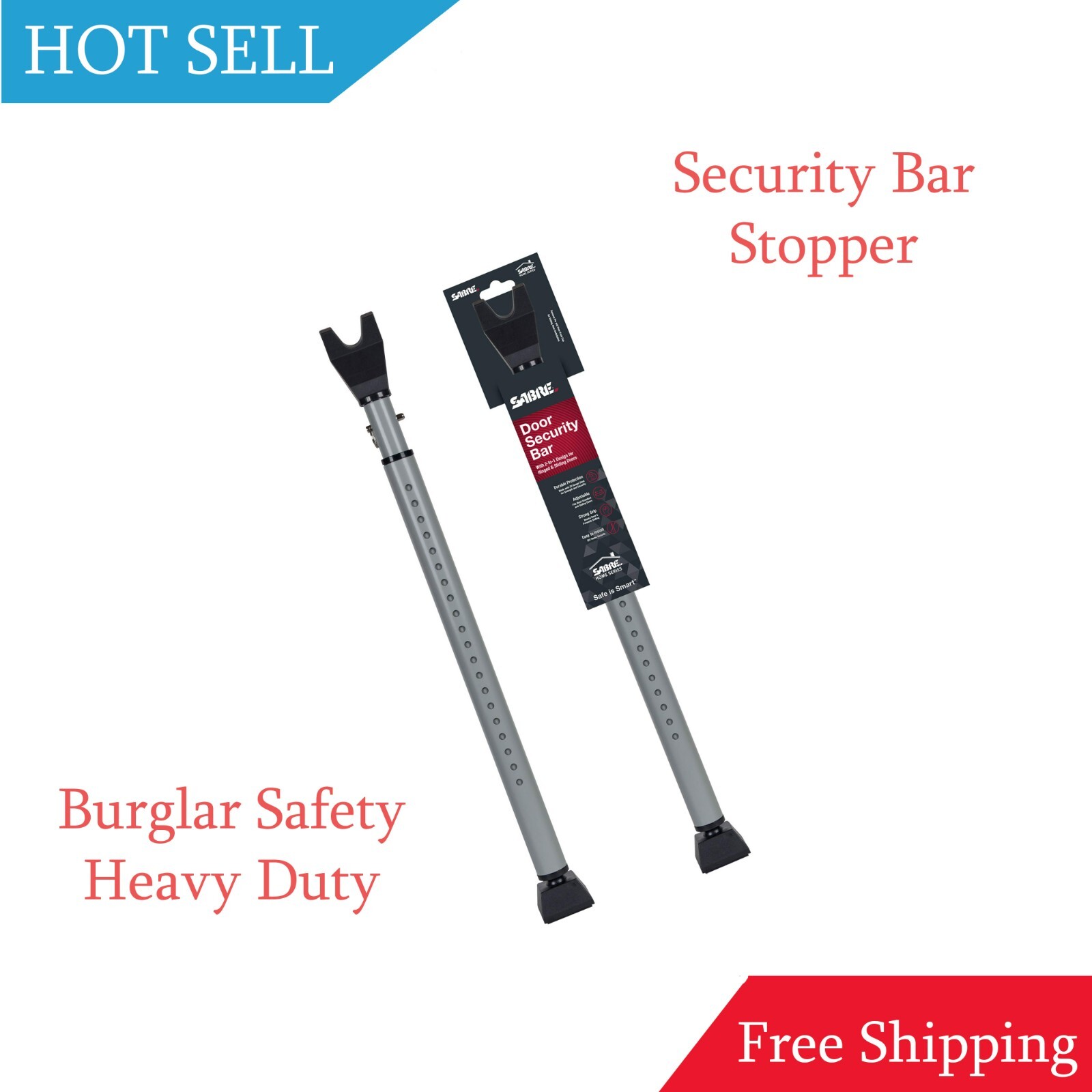 Door Security Bar Lock Entry Barricade Reinforcement Burglar Safety ...