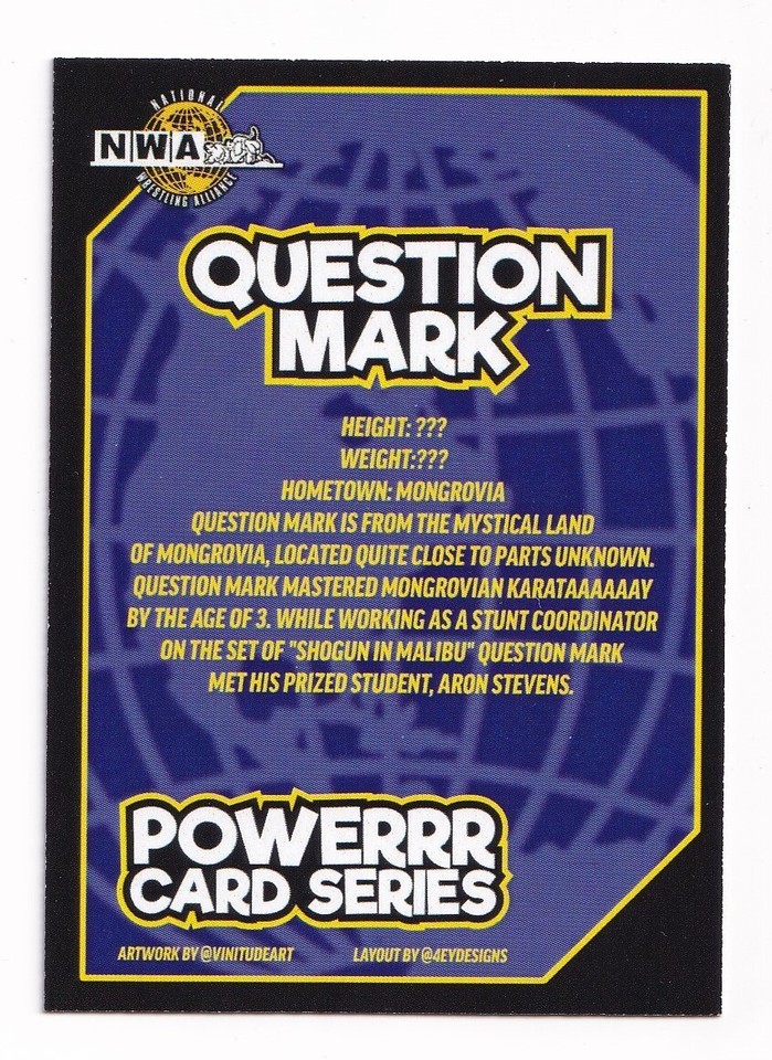 NWA Powerrr Card Series 1 QUESTION MARK Rookie Card #7 (aka Josephus ...
