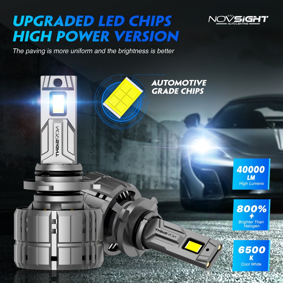 NOVSIGHT 2X HB3 9005 LED Headlight Bulbs 6500K 40000LM Xenon Halogen ...