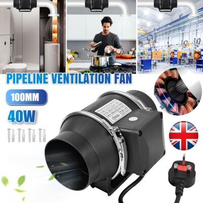 4" 100mm Quiet Inline Extractor Fan Bathroom & Hydroponics for ...