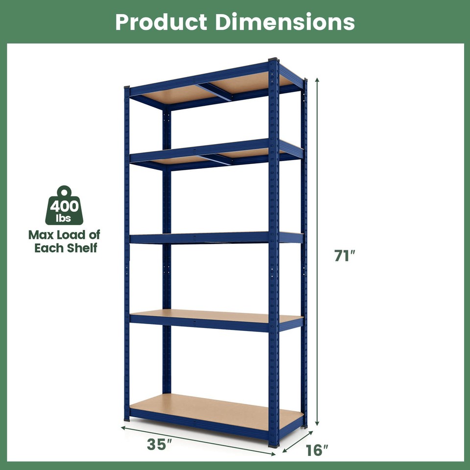 4PCS 5 Tier Adjustable Garage Shelving Unit w/ 2000 lbs Max Load for ...
