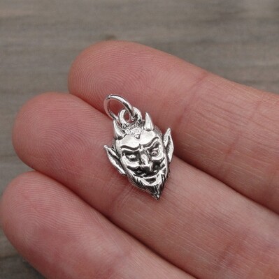 Silver Devil Face Charm - Satan Charm - Evil Satanic Charm - Halloween ...