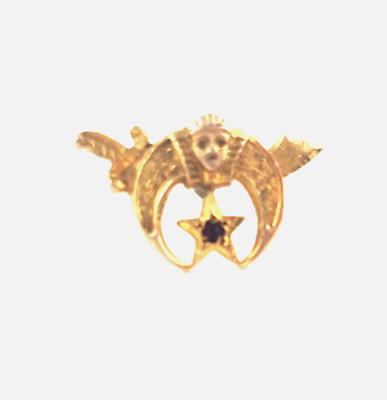 Vintage 10K Yellow Gold Ruby Shriner Masonic Crescent Lapel Pin Tie Tac ...