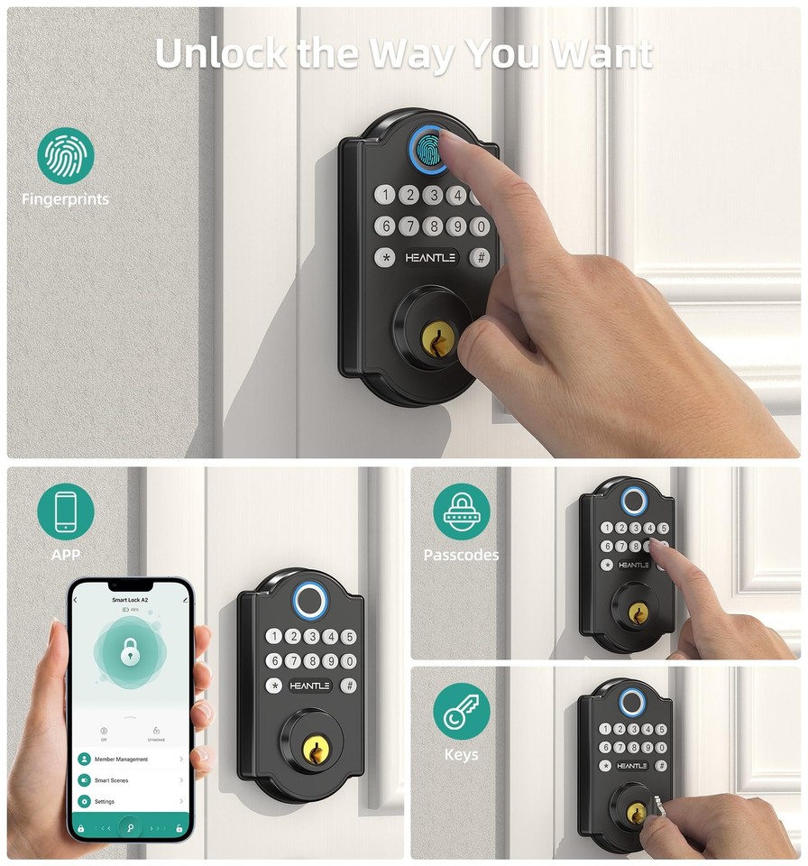 Smart Door Lock WiFi Deadbolt: HEANTLE Keyless Entry Front Door Lock ...