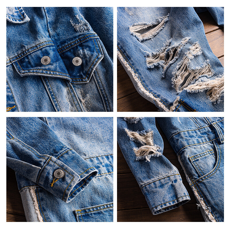 Men's Vintage Washed Denim Broken Hole Pants Jeans Jumpsuits Overalls ...