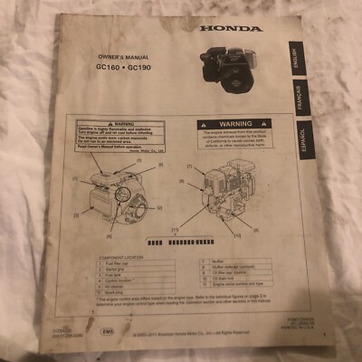 Honda Engines Owner's Manual GC160 GC190 English | eBay