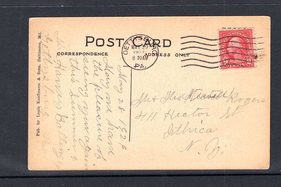 1926 Gettysburg Pennsylvania RPPC Postcard MRS. HARVEY BOLLINGER'S ...