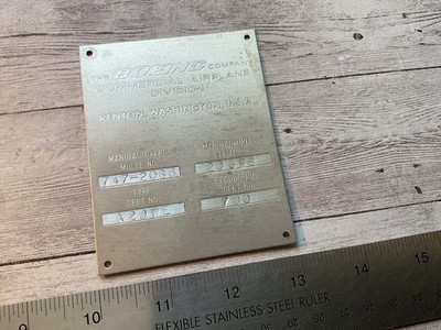 ORIGINAL VINTAGE BOEING 747 AIRCRAFT DATA SPEC NAME PLATE - KLM ...