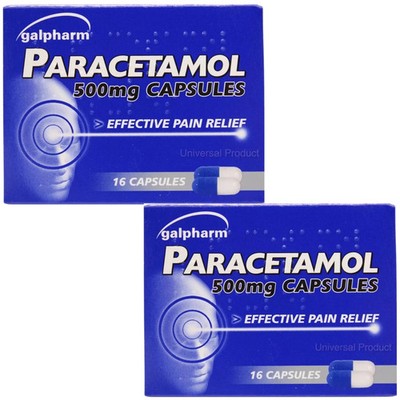 Galpharm Paracetaml 500mg Capsules Headache/Migraine/Cold Flu/Pain ...