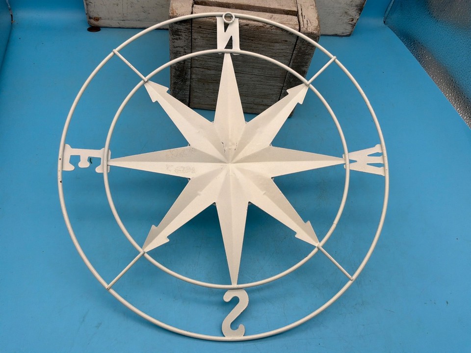 Shabby Chic Nautical Barn Star Metal Compass, Wall Art, 12"D | eBay
