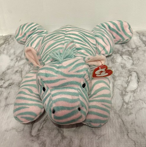 Vintage 1996 Ty Beanie Pillow Pals Zulu Zebra Pink Green 14" Stuffed ...