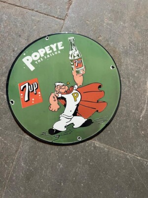 PORCELAIN 7UP POPEYE ENAMEL SIGN 12X12 INCHES | eBay