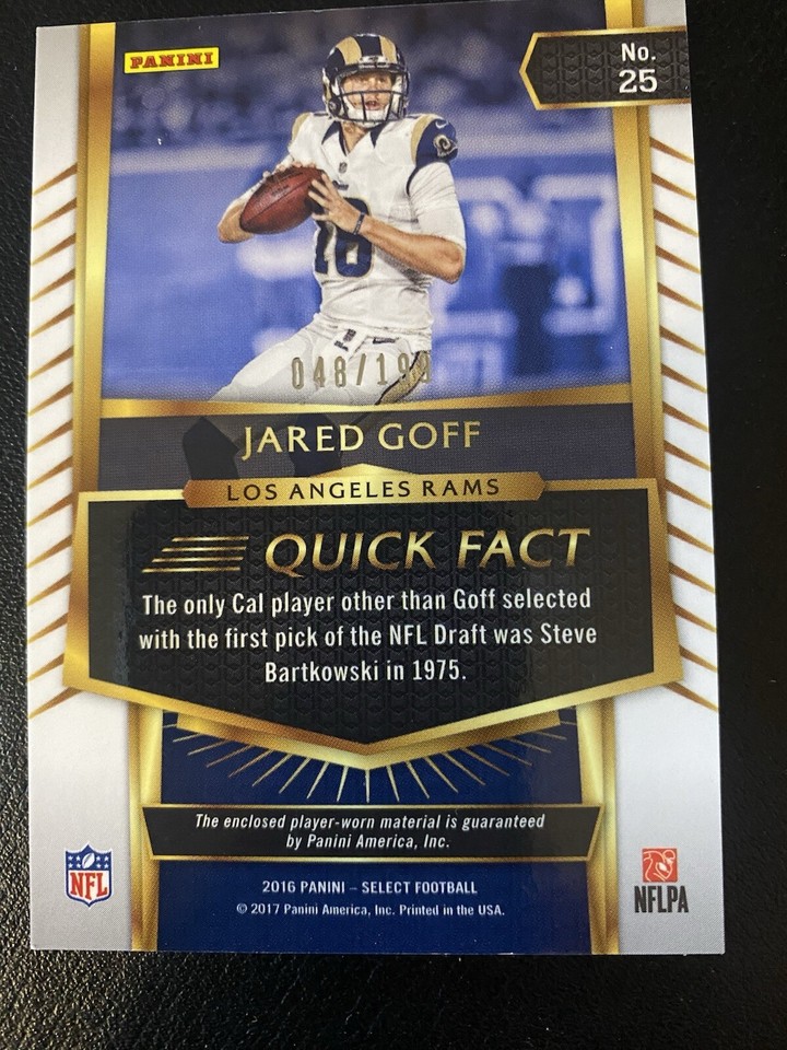 Jared Goff 2016 Select Silver Patch Card 048/199 | eBay