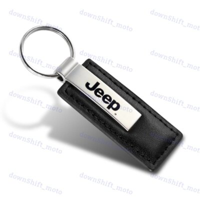 Jeep Logo Rectangle Black Leather Chrome Key Fob Keyring Keychain ...