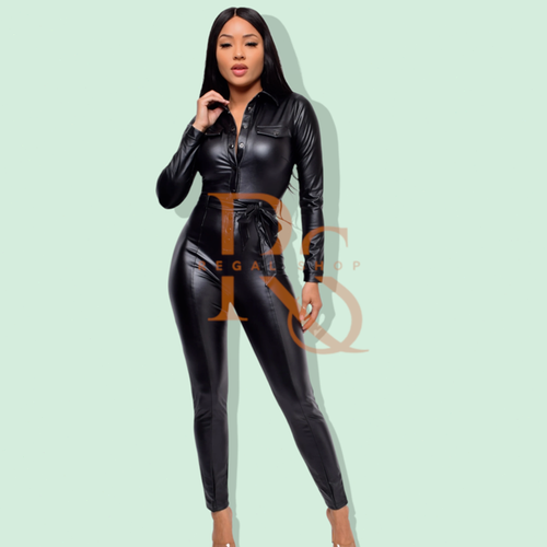 Womens Classic Black Leather Catsuit Real Lambskin Leather Catsuit ...