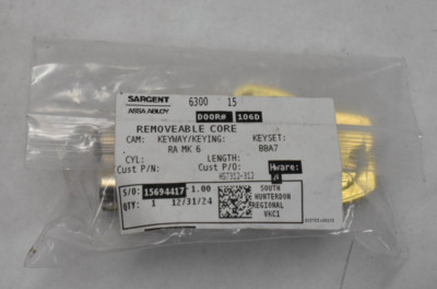 Sargent Assa Abloy Removable Core Large Format Cam Cylinder w/ 2 Keys ...