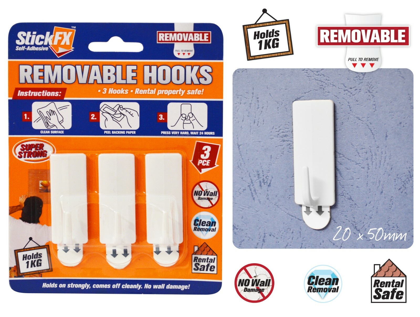 Self Adhesive Removable Hooks Heavy Duty Clip Wall Window Stick on ...
