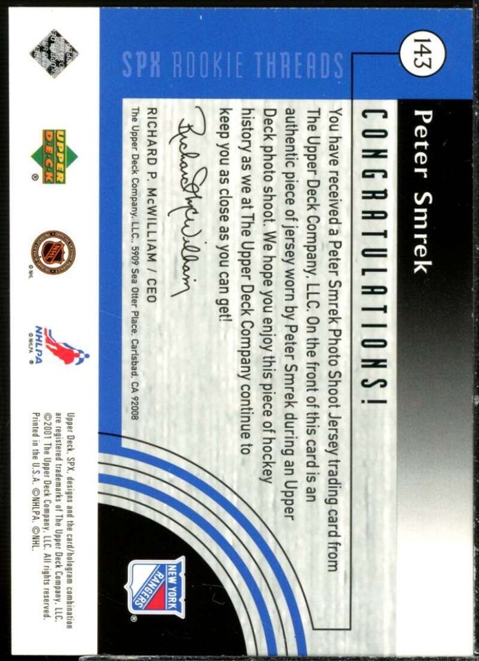 Peter Smrek AW/800 Rookie Card 2001-02 SPx #143A | eBay