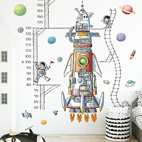 Wall Stickers Growth Height Chart Measure Scale Decor Rocket Astronaut ...