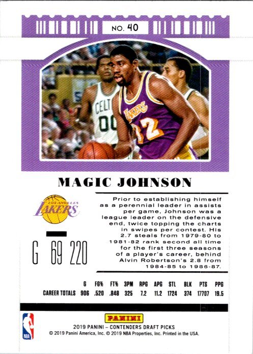 2019 Panini Contenders Draft Picks #40 Magic Johnson Draft Ticket Blue ...
