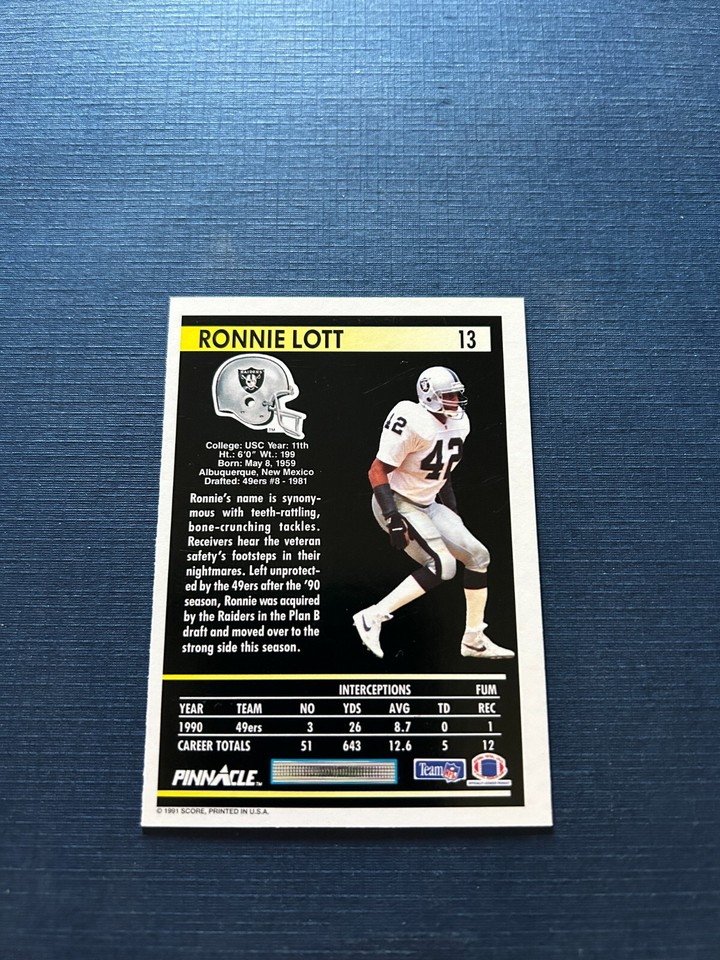 1991 Pinnacle Football Ronnie Lott #13 HOF Set Break NM-MT | eBay