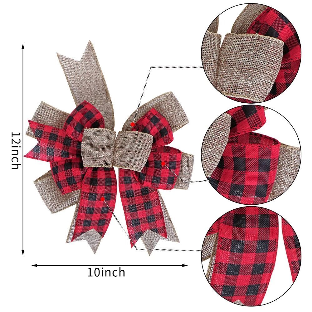 2pcs Lace Fabric Plaid Bows Burlap Plaid Wreath Bows Indoor Outdoor ...
