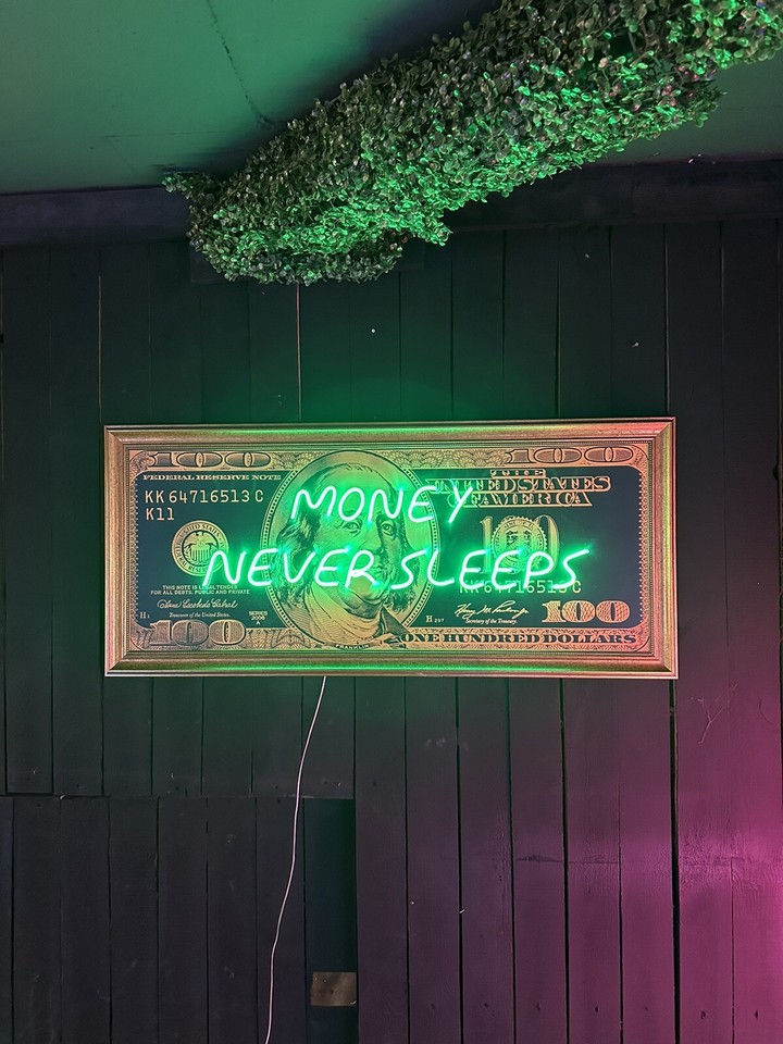money never sleeps art painting neon sign Art Dollar Light Sign Gift ...