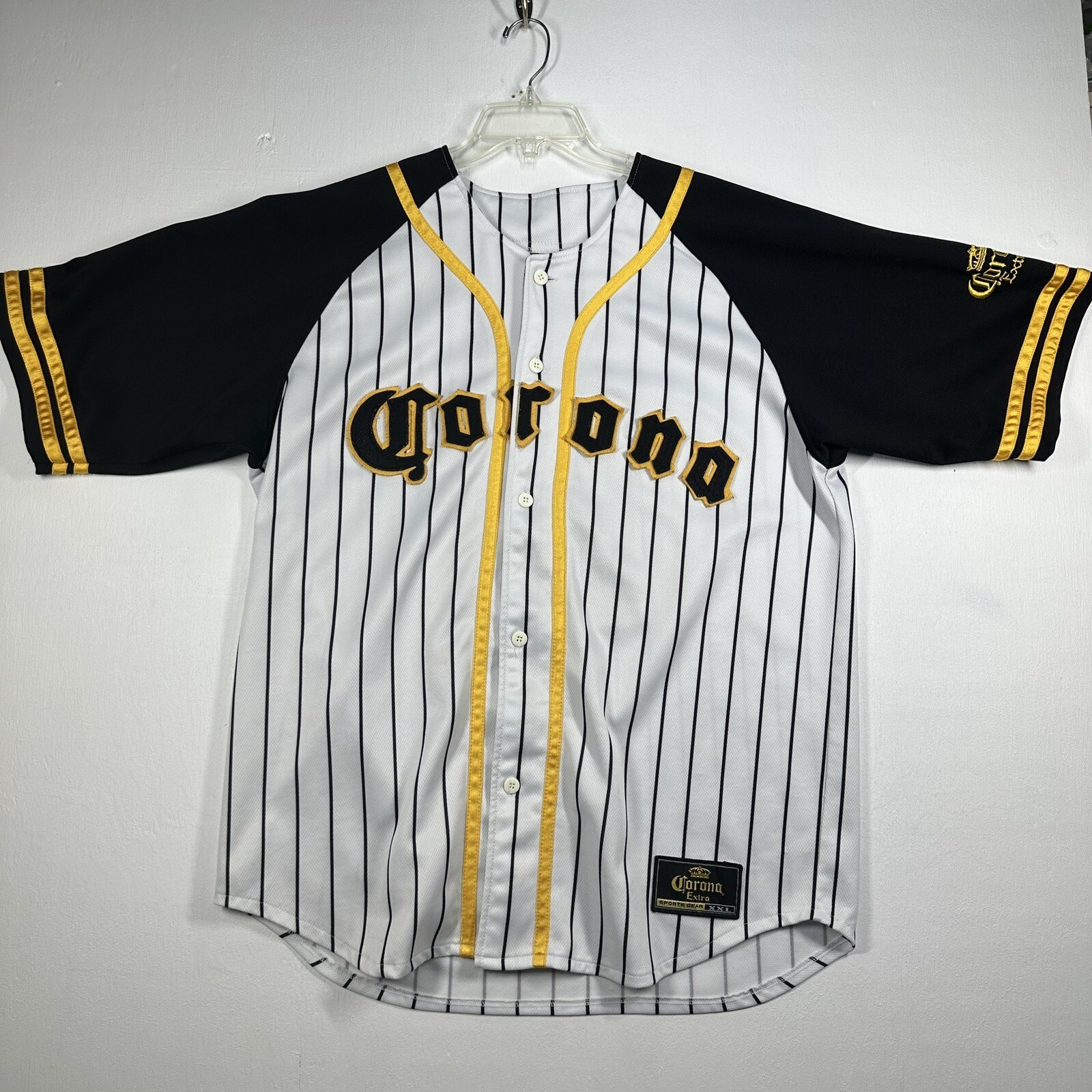 Corona Extra White Pinstripe Short Sleeve Button Up B… - Gem