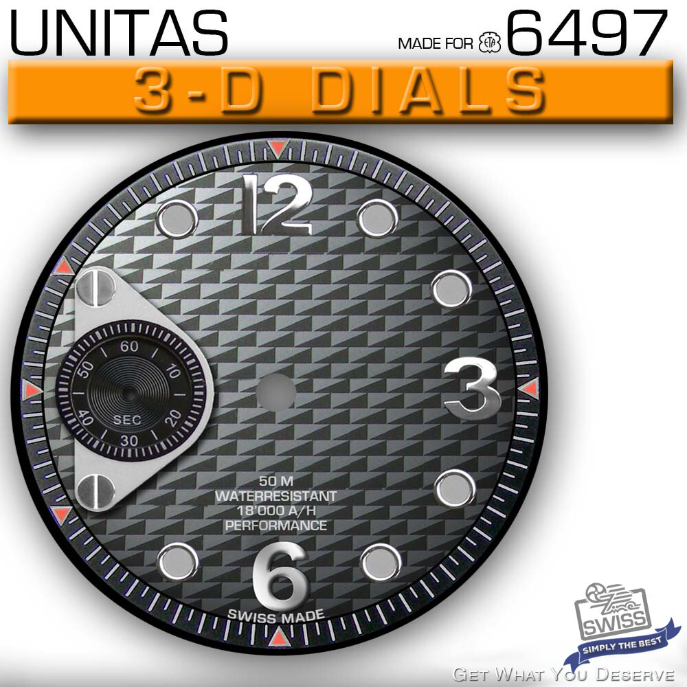 DIAL LUXURY 3-D Ø 38 MM FOR MOVEMENT ETA UNITAS 6497+ 6498, BLACK OR ...