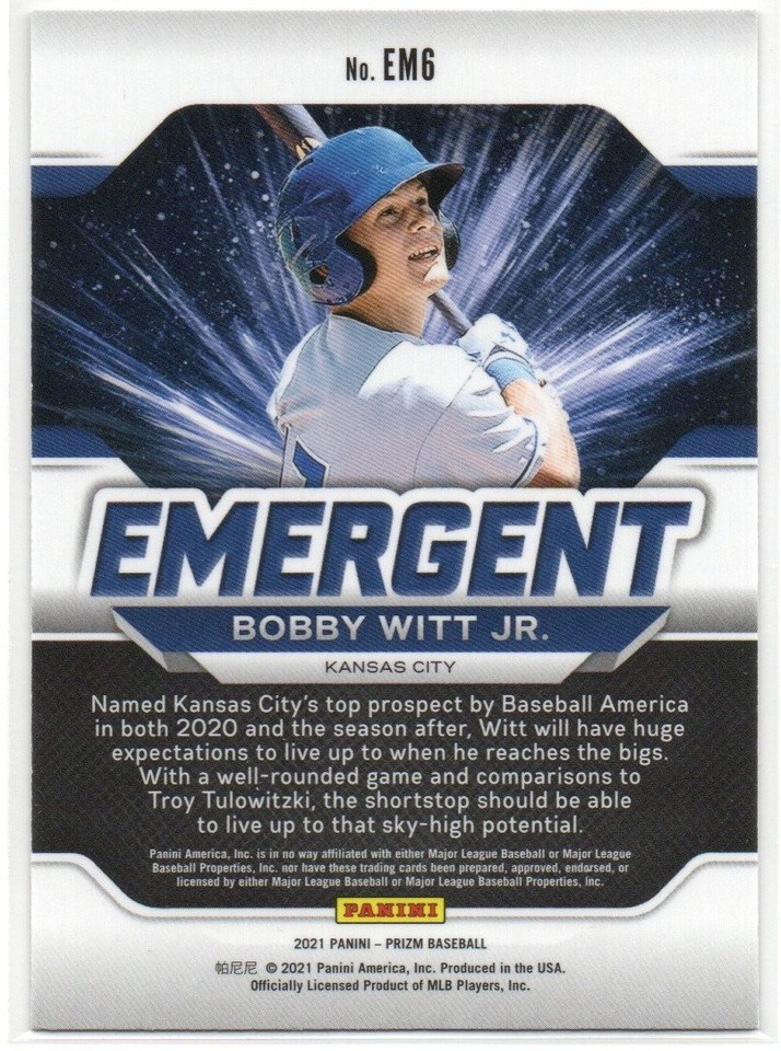 Bobby Witt Jr. 2021 Panini Prizm Emergent #6 Kansas City Royals | eBay