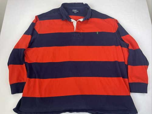 Vintage Polo Ralph Lauren Orange Navy Striped Rugby Polo Shirt 6XB Hip ...
