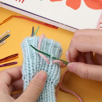 17Pcs Large Eye Sewing Knitting Needle with Case, Bent Tip Tapestry ...