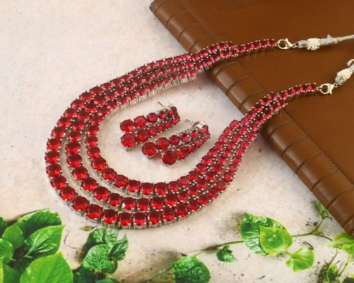 Red Stone Necklace & Earrings Set | Bridal Party Wear Jewelry | eBay UK
