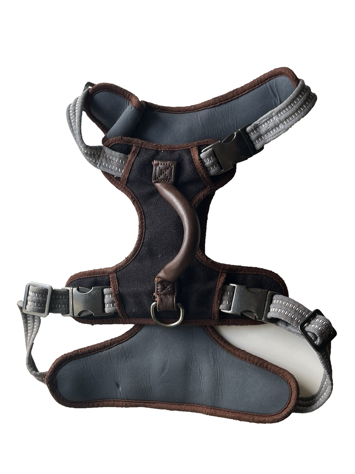 REDDY LEATHER HANDLE BLACK CANVAS NYLON STRAP DOG HARNESS LARGE 20-26 ...
