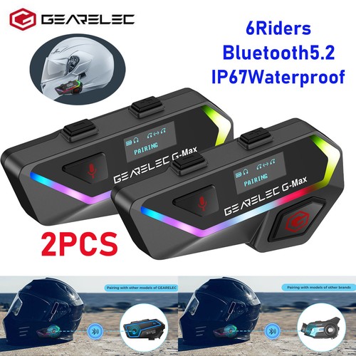 2X Motorcycle Helmet Intercom Bluetooth Headset BT 5.2 2000M 6 Riders ...
