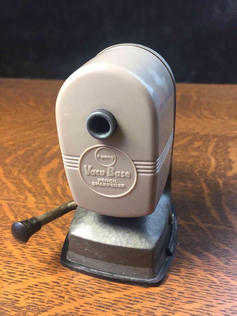 Vintage APSCO Hand Crank Vacu Base Pencil Sharpener Desktop Metal Tan | eBay