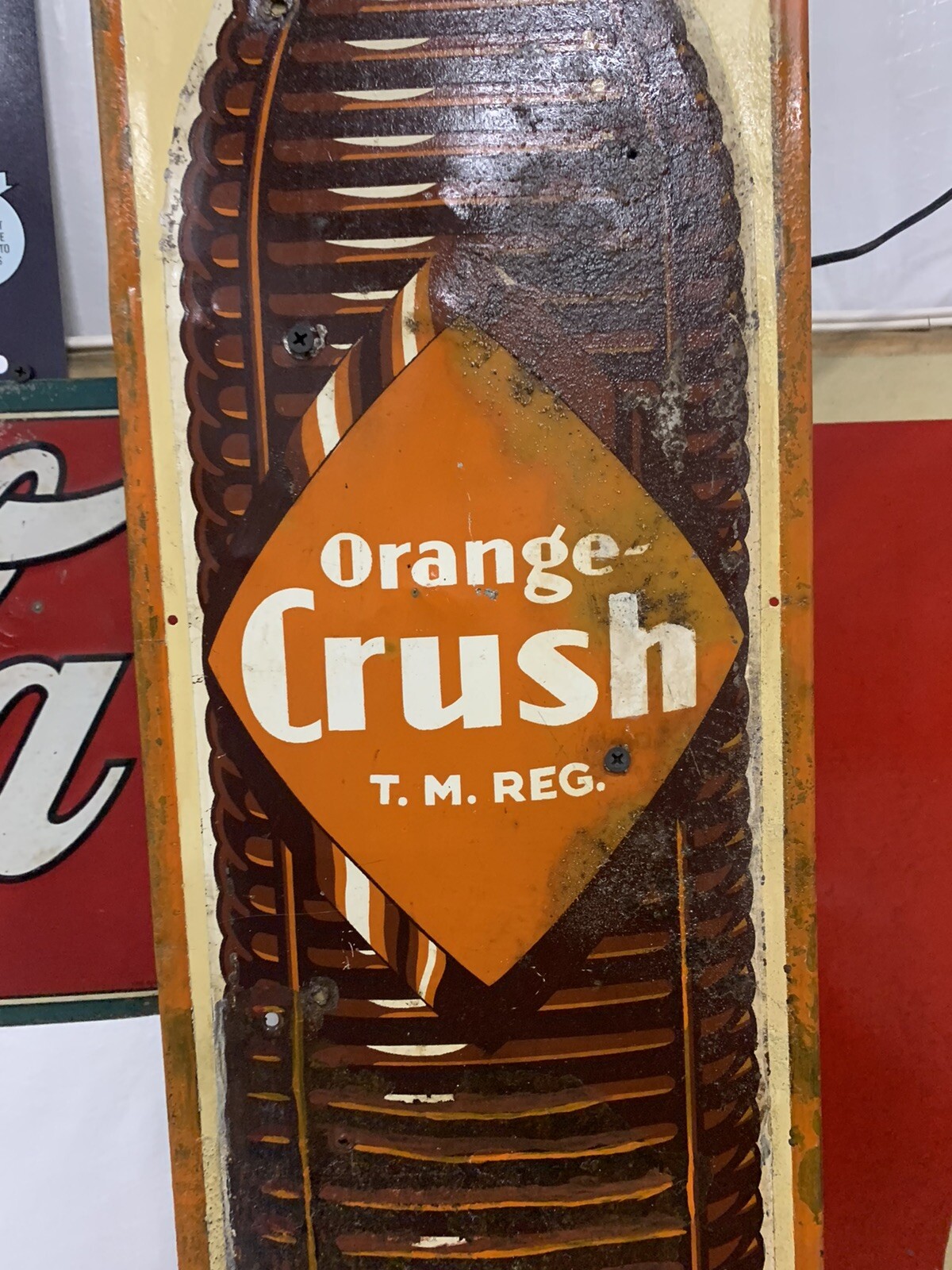 RARE RARE Vertical Orange Crush Brown/Amber Bottle Sign COLA SODA GAS ...