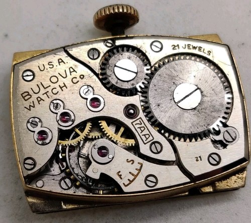 Vintage Bulova Cal. 7AA 21 jewel watch movement For Repair Fancy Dial ...
