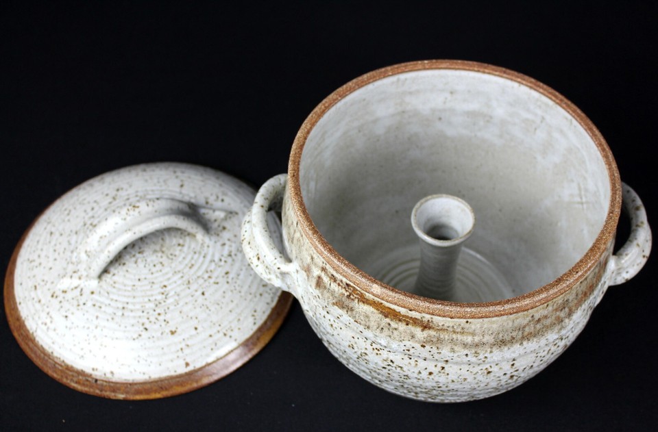 Speckled stoneware studio pottery steamer pot casserole, Yunnan style ...